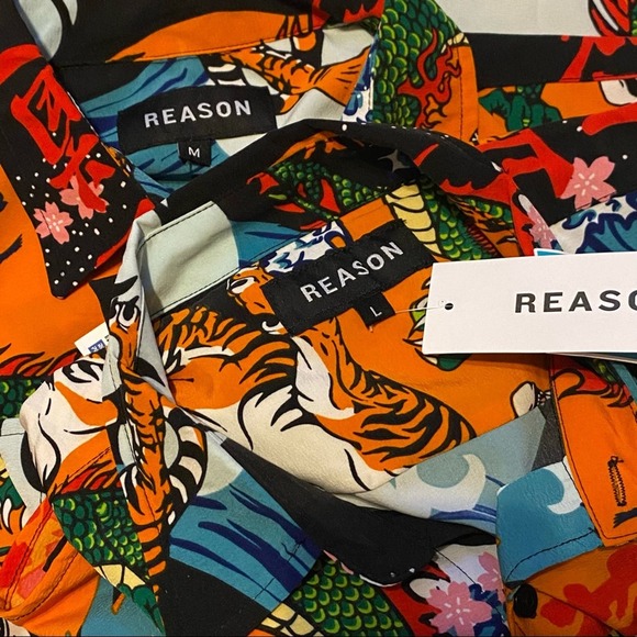 Reason | Shirts | Reason Clothing Clash Tiger Dragon Print Button Down ...